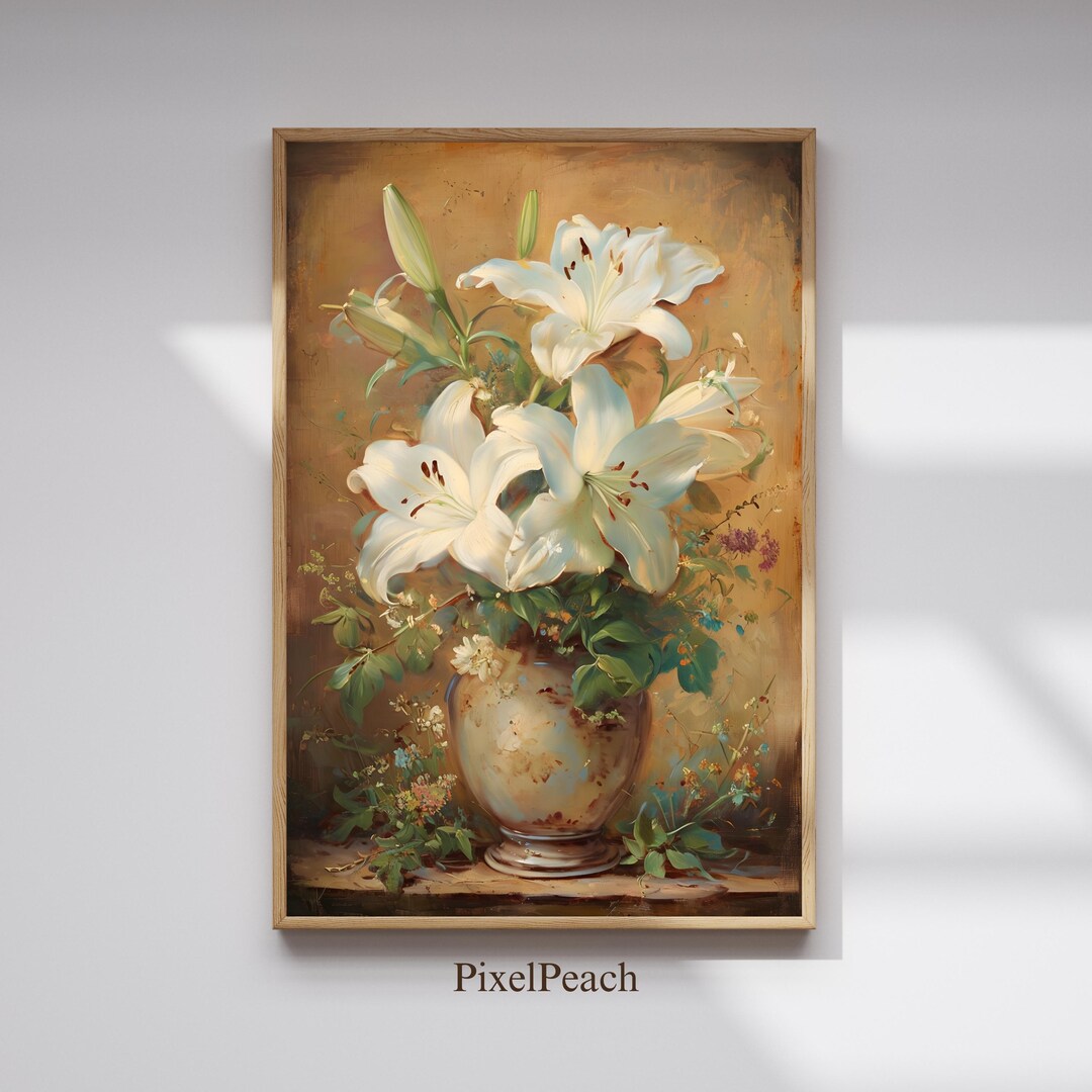White Lilies Art Print |vintage Botanical Wall Decor |floral Printable ...
