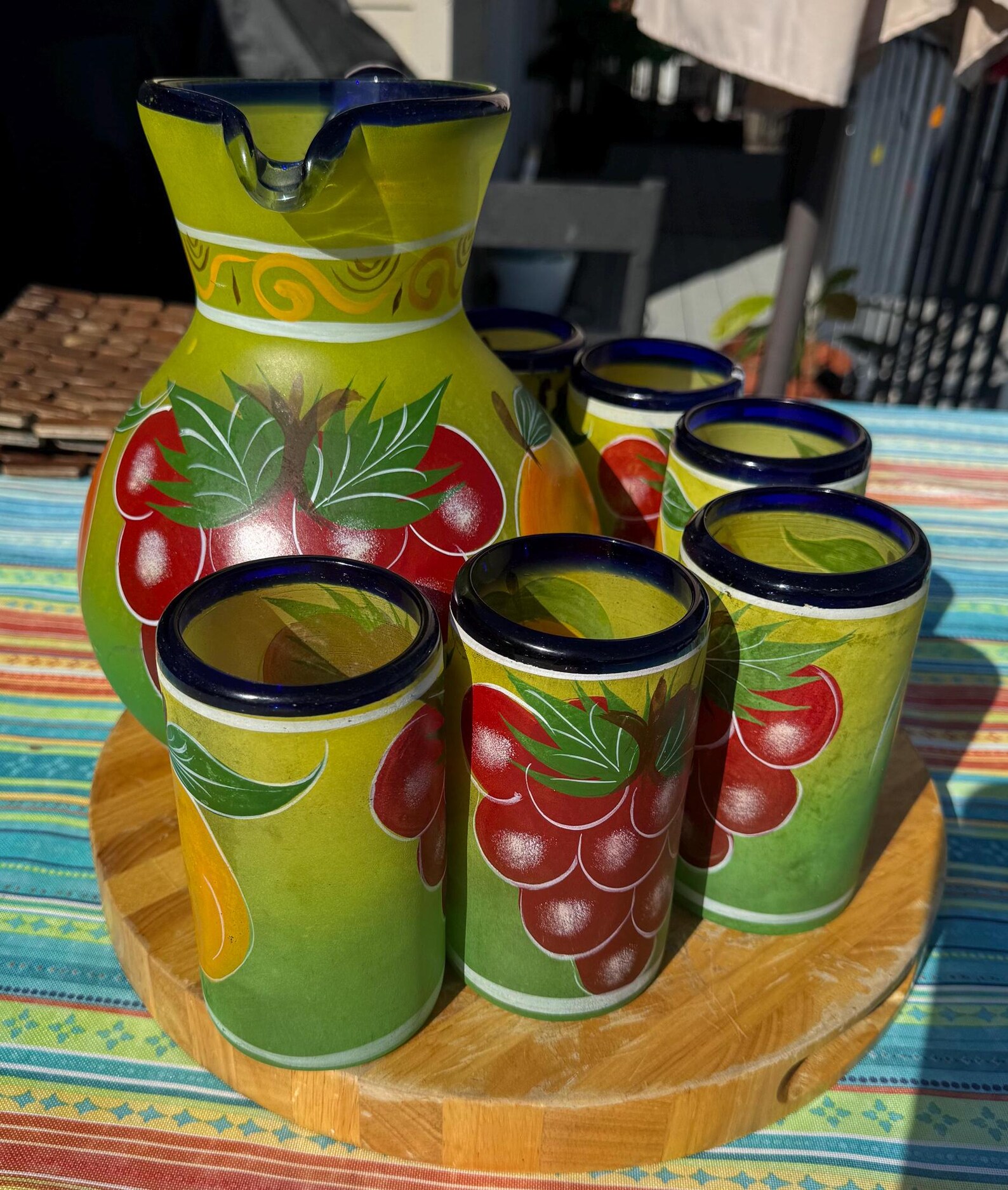 Hand-painted Mexican Pitcher and Glasses Set With Fruit Design - Etsy