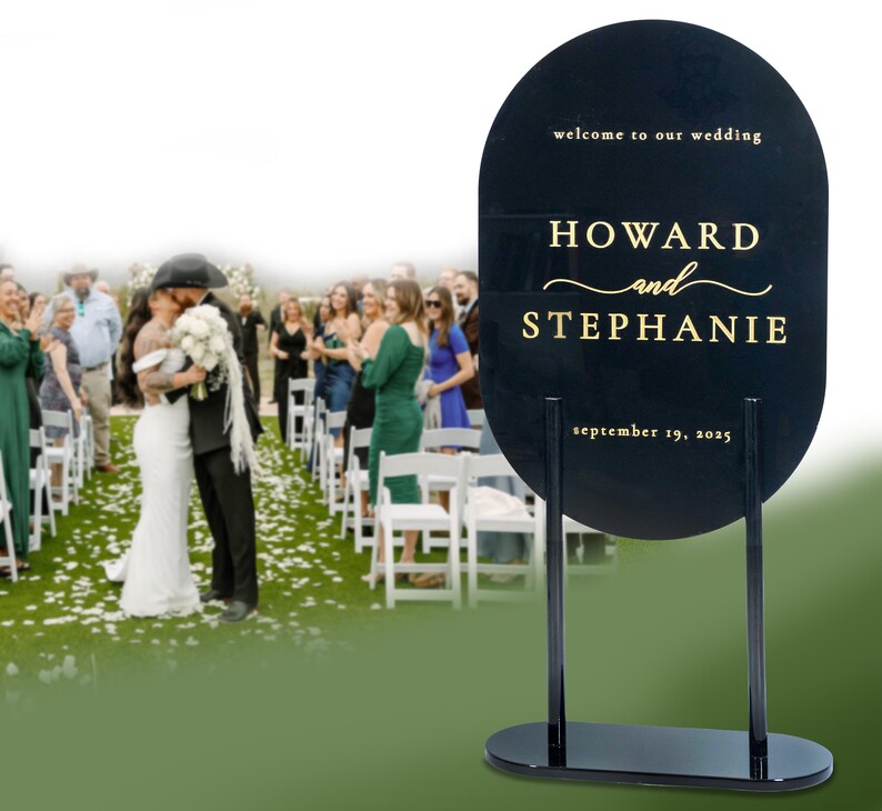 Acrylic Wedding Welcome Sign With Stand, Round Acrylic 3d, Black and ...