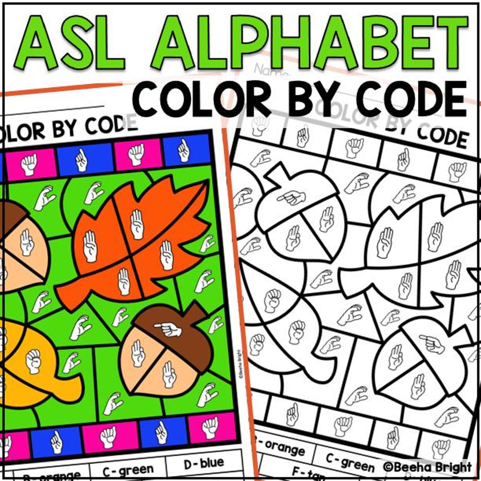 ASL Alphabet American Sign Language Fall Coloring Pages Activities Book ...
