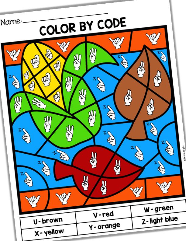 ASL Alphabet American Sign Language Fall Coloring Pages Activities Book ...
