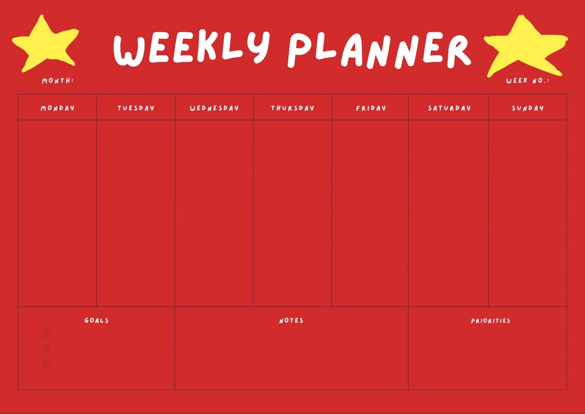Weekly Planner - Star Themed Organization - Etsy