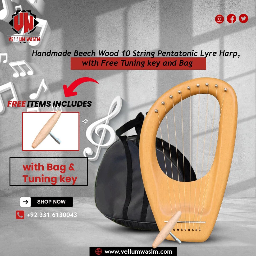 Beech Wood 10-string Lyre Harp: Pentatonic Instrument With Bag & Key - Etsy