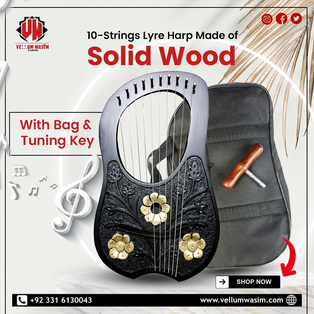 Rosewood 10-string Lyre Harp With Bag & Tuning Key - Etsy