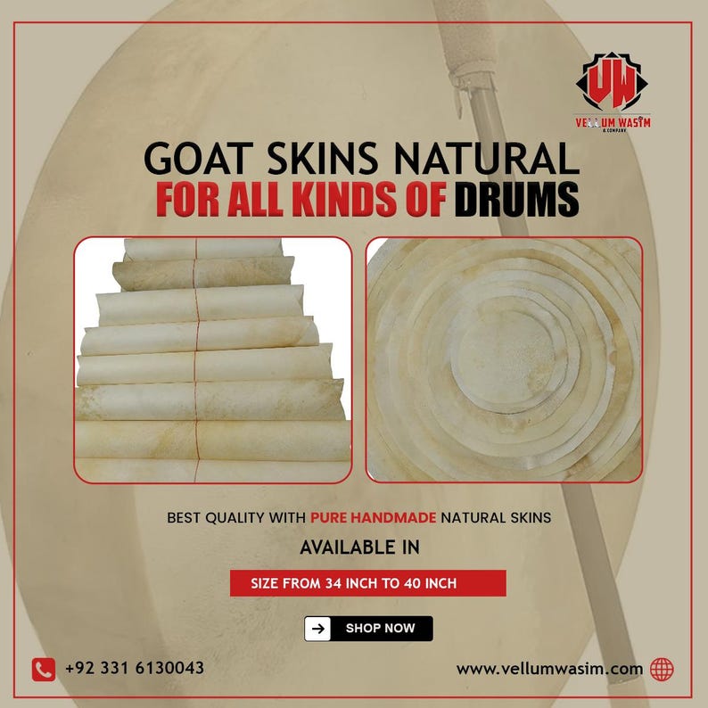 Goat Natural Drum Skin Heads for Djembes / Bodhrans / Saner Drums ...