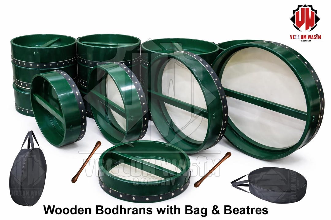 Handcrafted Wooden Bodhrans – Traditional Irish Frame Drum With Carry ...