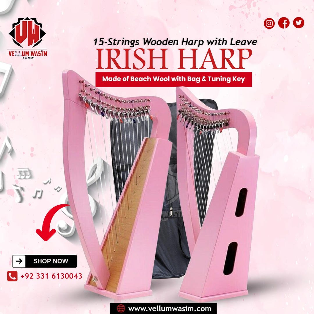 15 String Irish Harp: Celtic Beech Wood Harp With Levers & Bag - Etsy