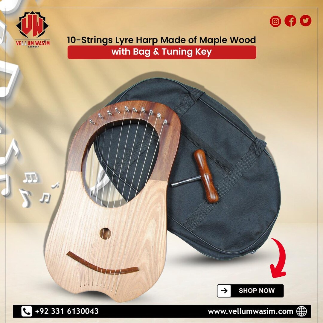 New 10 Strings Lyre Harp Made of Solid Rose Beach Wood With Carry Bag ...