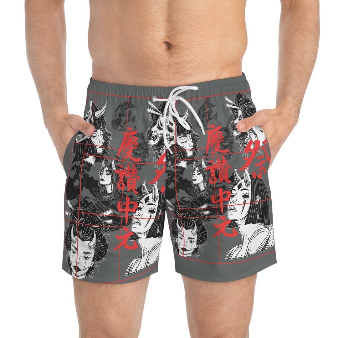 Stylish Japanese Swim Trunks, Anime Vibes Swimwear for Boyfriend ...