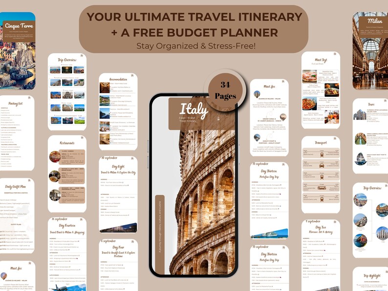Editable Travel Itinerary Template Digital Vacation Trip Mobile Planner ...