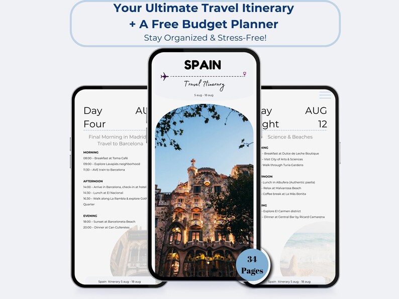 Editable Travel Itinerary Template Digital Vacation Trip Mobile Planner ...