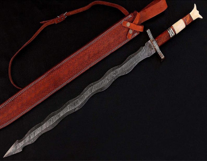 Hand Forged, Custom Damascus Steel Sword 34 Inches, Kris Blade, Keri ...