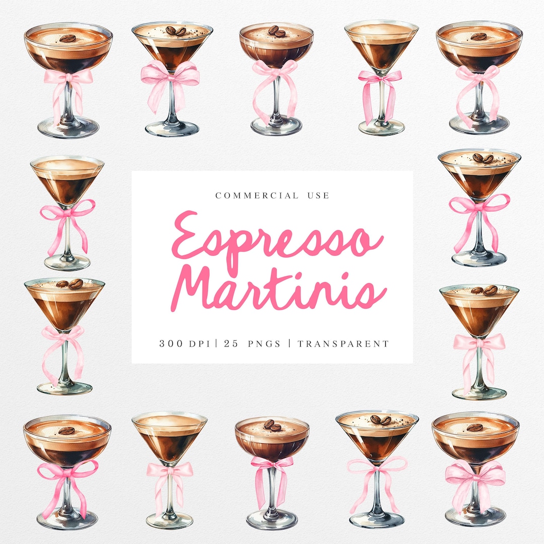 Watercolor Espresso Martini Clipart, Pink Bow, Coffee Cocktail (PNG) - Etsy