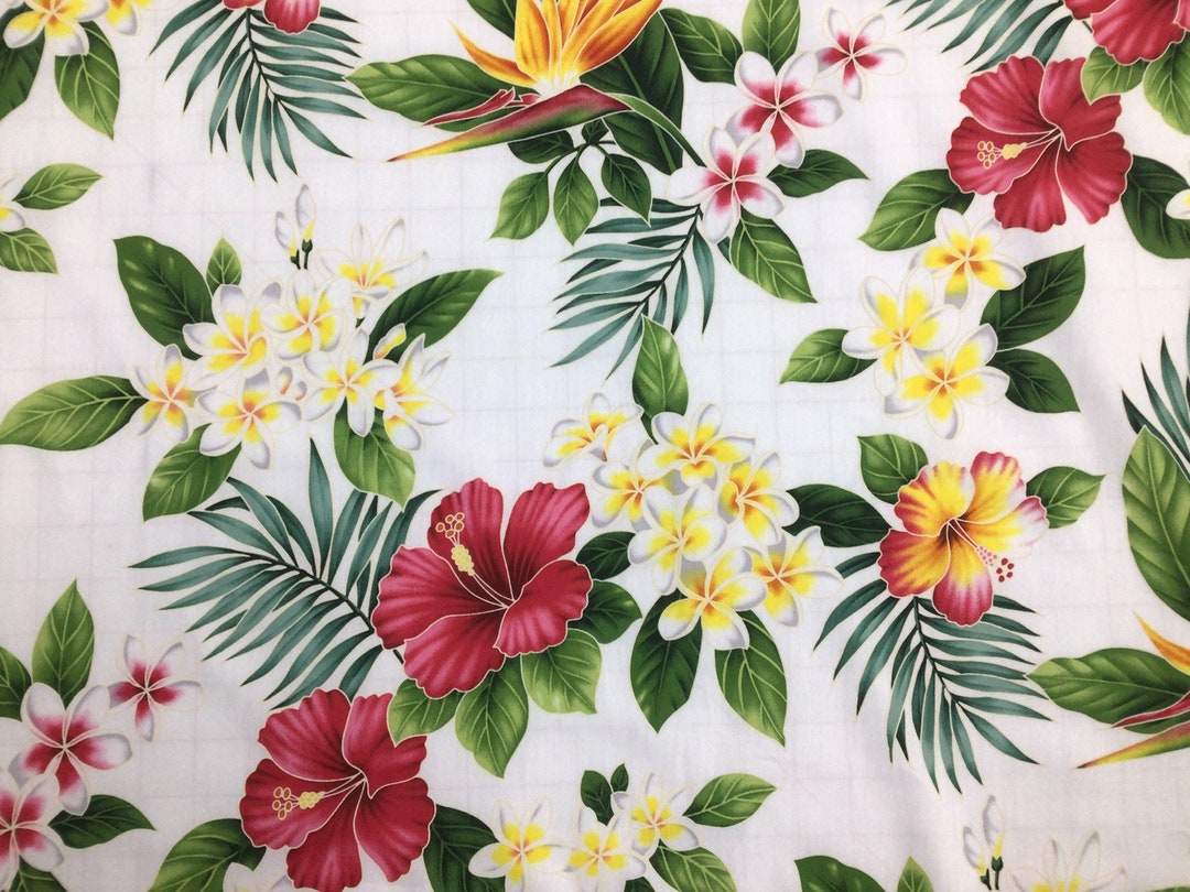 Tropical Hawaiian Print in White Cotton Fabric - Etsy