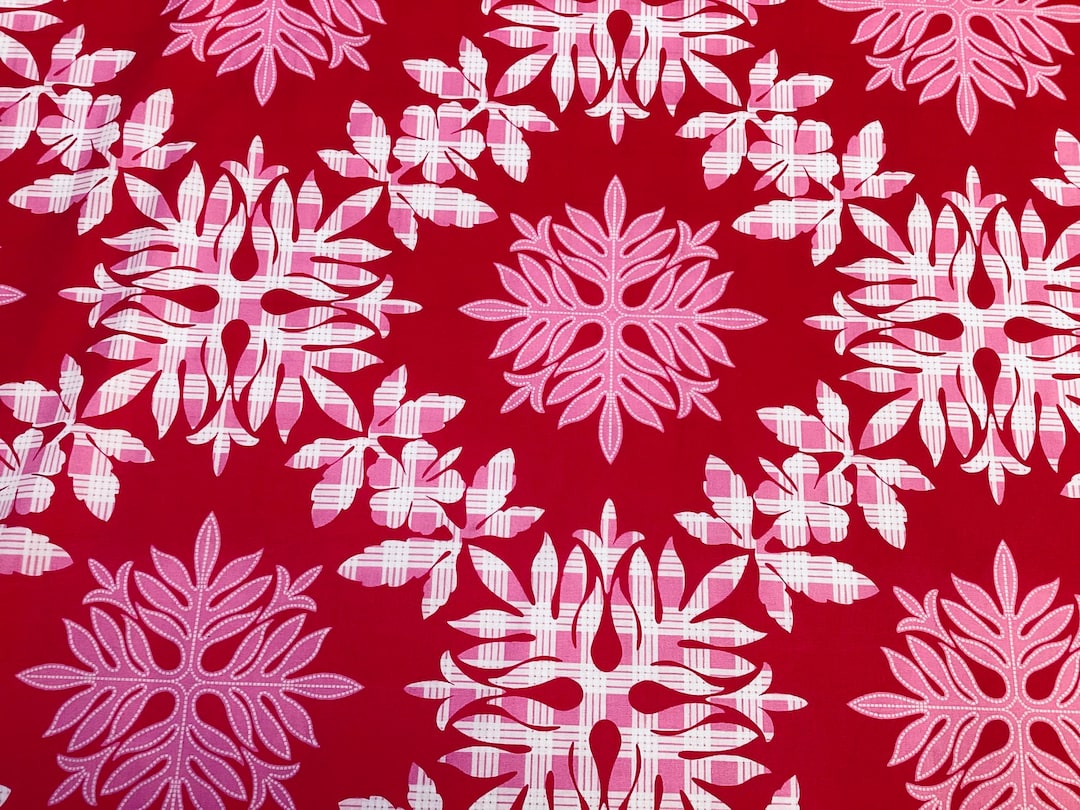 Pink Palaka Quilt Design Tropical Hawaiian Print Fabric in Poly Cotton ...