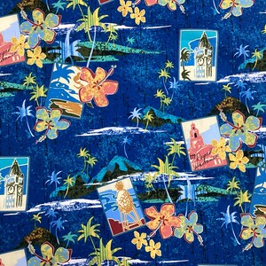Hawaiian Classic Postcard Design in Blue Background Hawaiian Print ...
