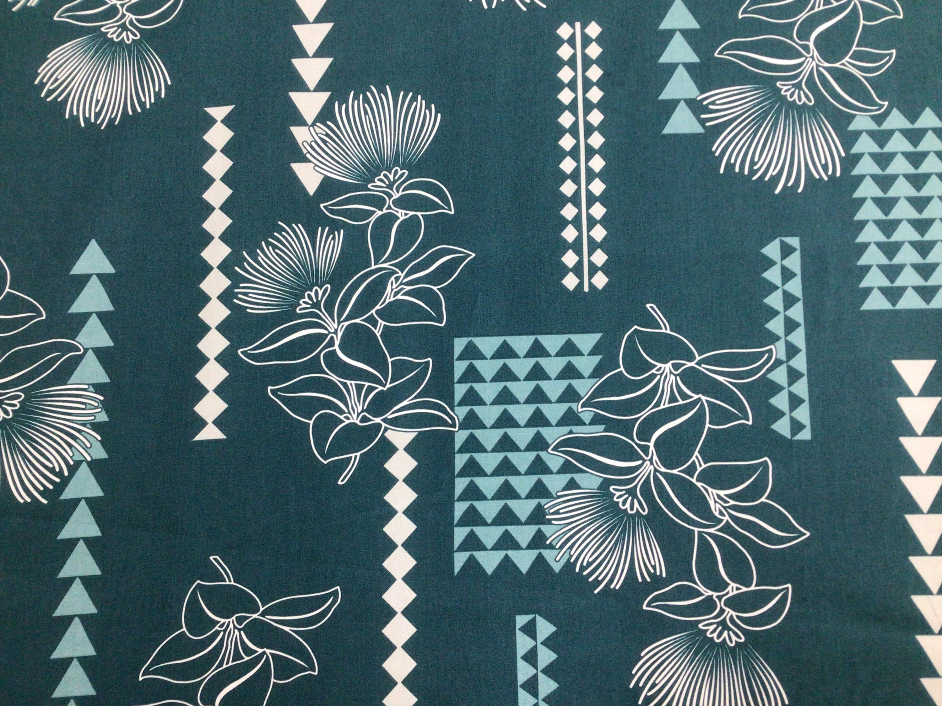 Tropical Lehua Blossom With Tribal Design Awaiian Print Fabric 100% ...