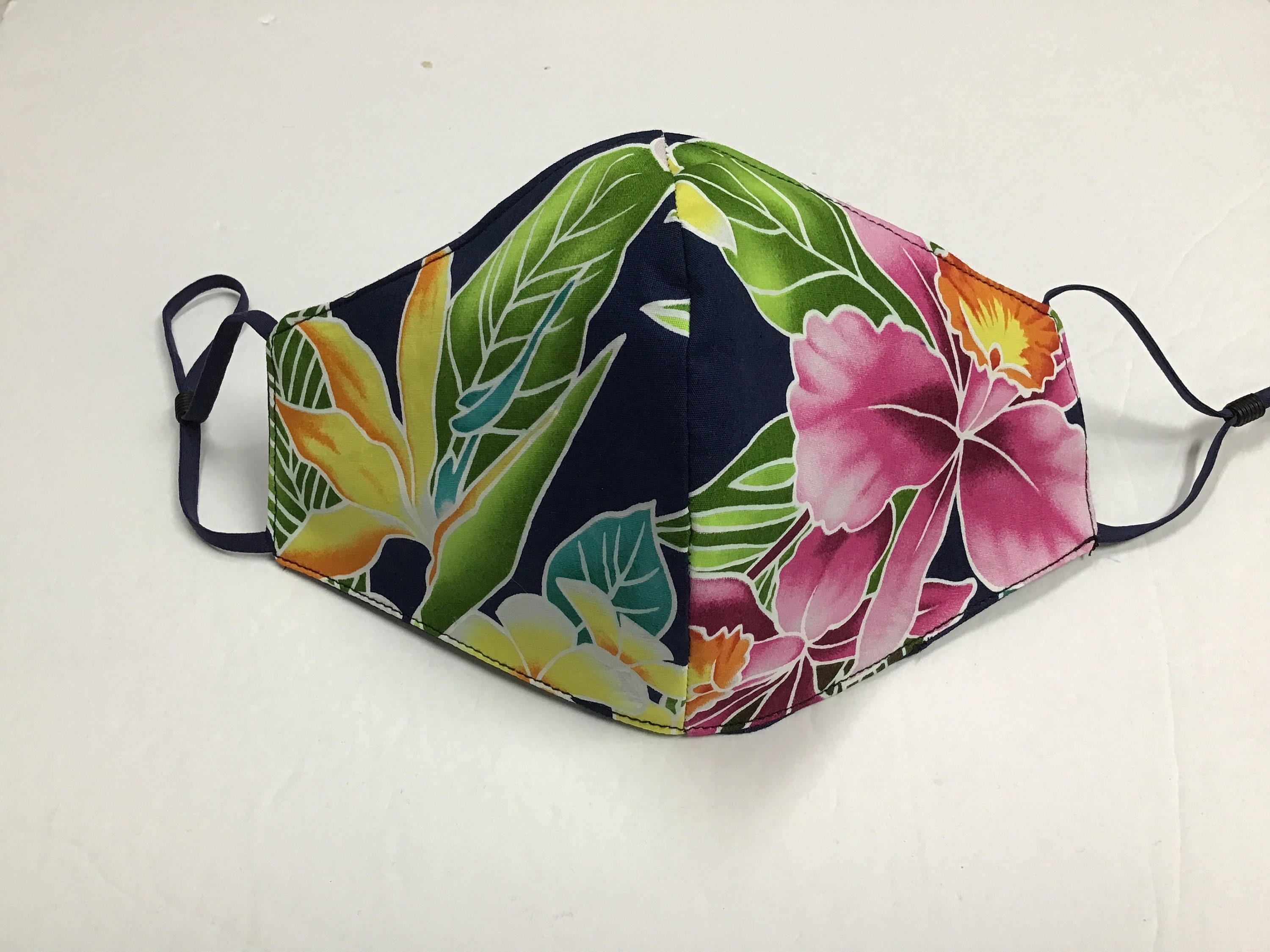 Navy Blue Tropical Hawaiian Print Face Mask Triple Lined | Etsy