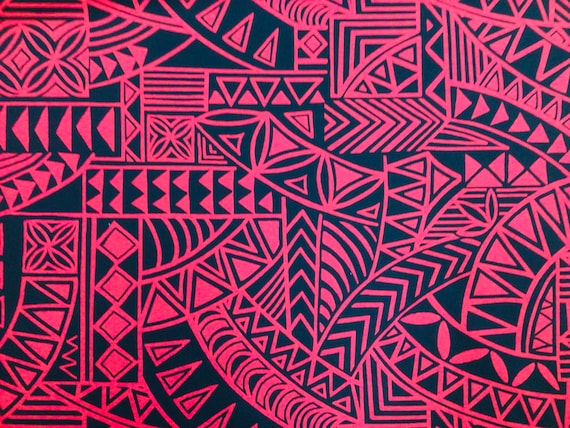 SALE Red & Black Tribal Hawaiian Print Fabric Sold by the - Etsy