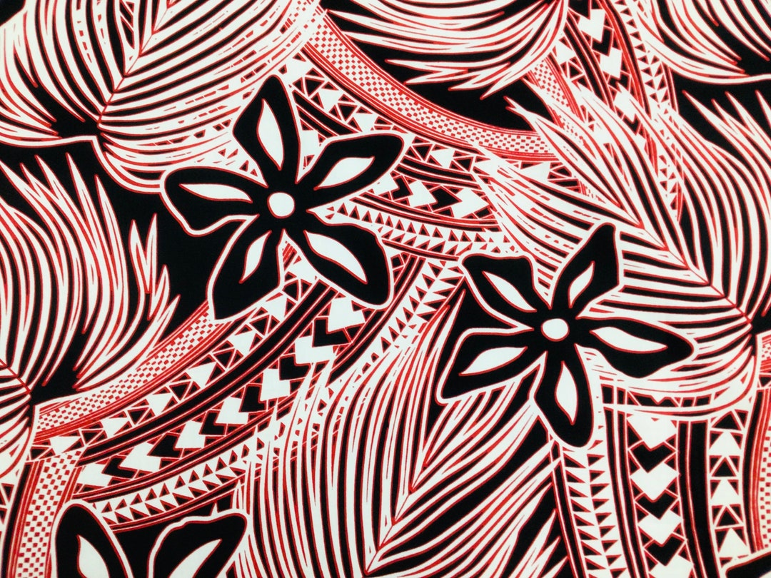 Retro Tribal Hawaiian Print Fabric in Red Background 100% Cotton Sold ...