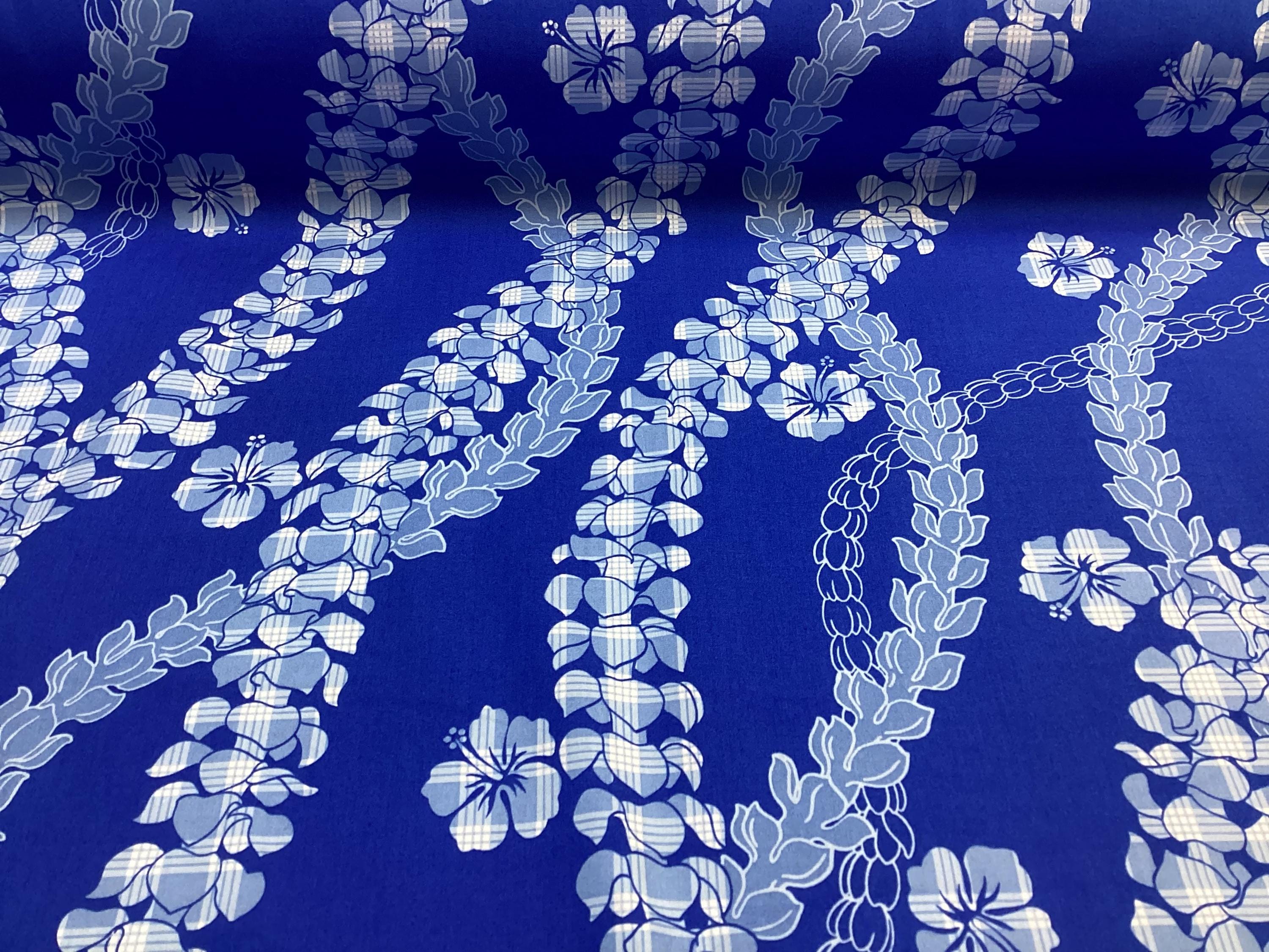 Blue Palaka With Tropical Leis Hawaiian Print Fabric 100% Cotton Sold ...