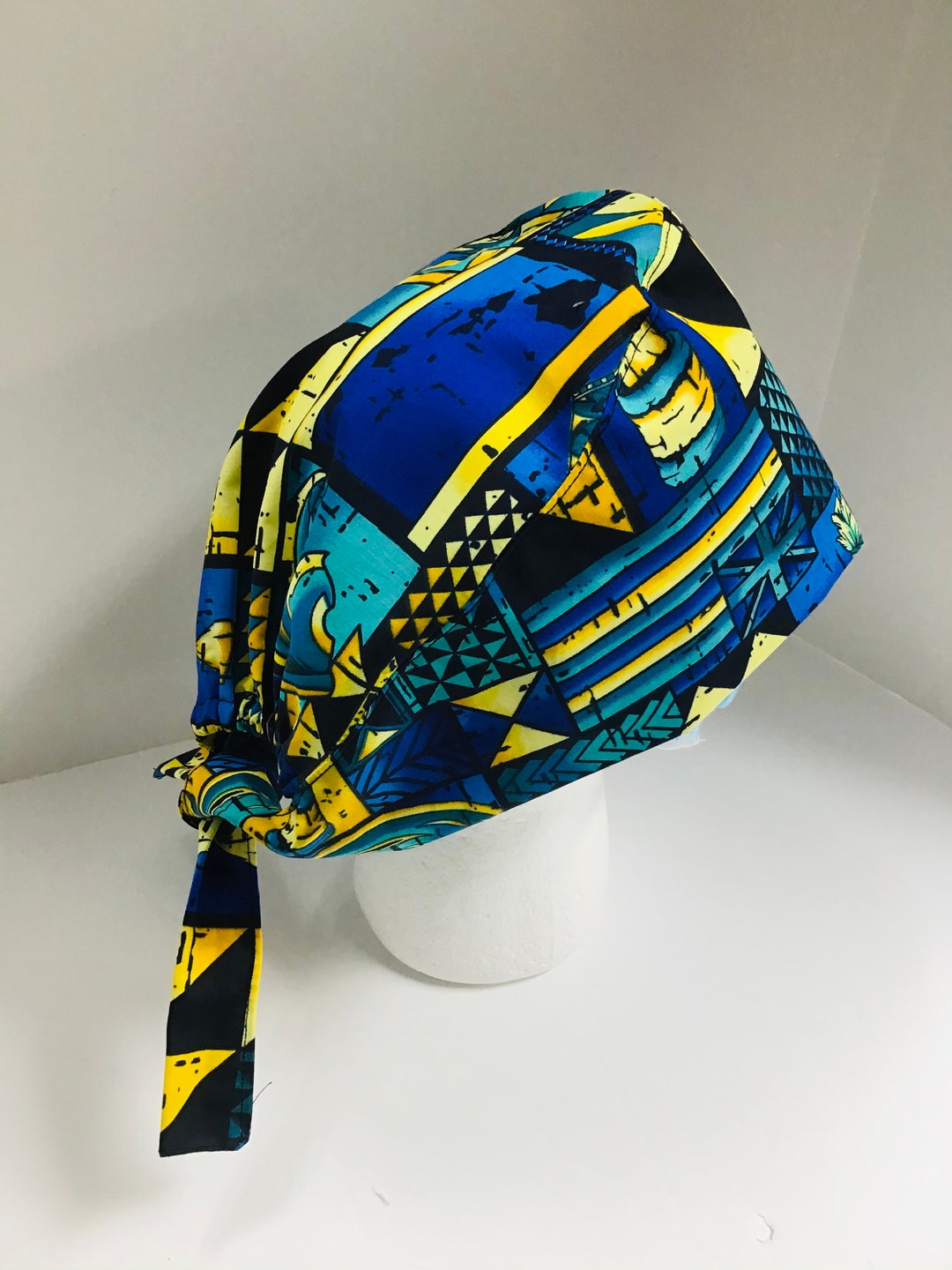 Unisex Blue Tribal Hawaiian Print Scrub Cap Adjustable One Size Fits ...