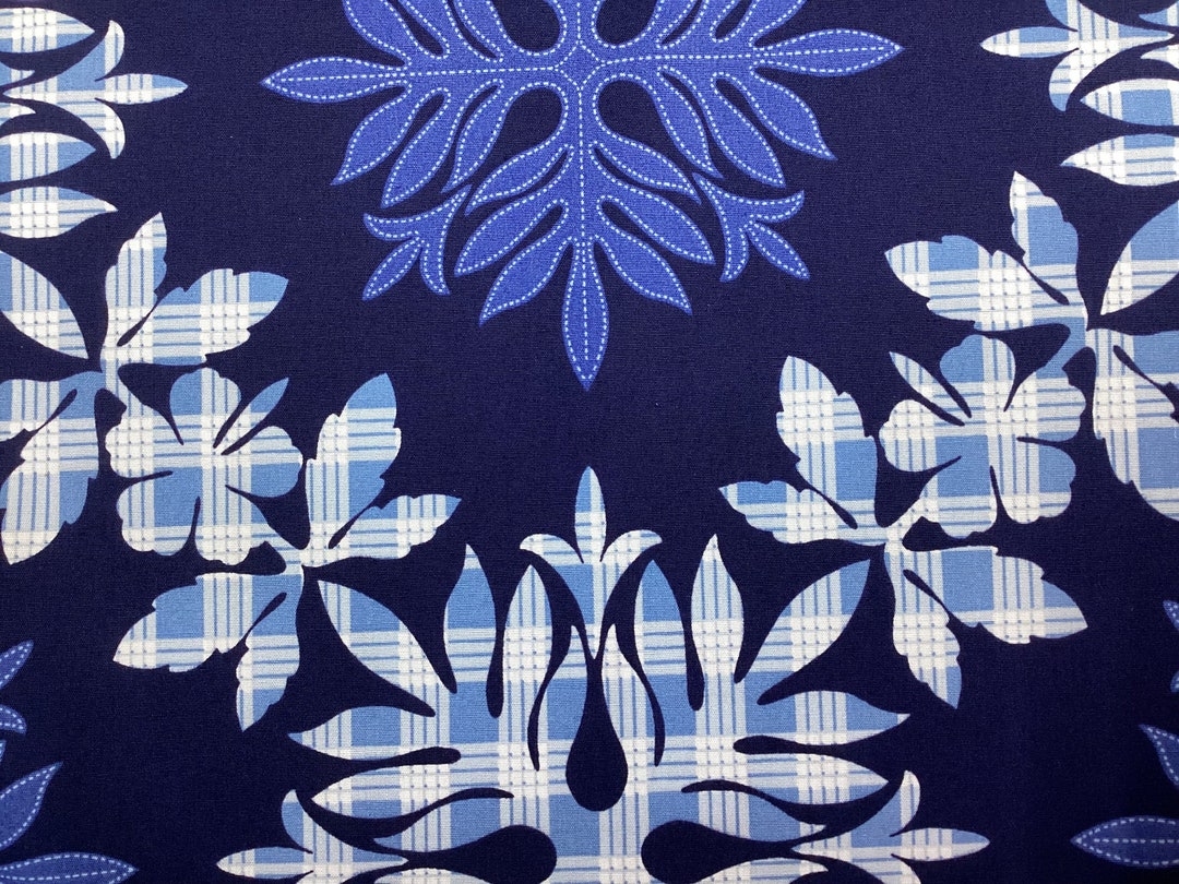Navy Blue Palaka Quilt Tropical Hawaiian Print in Poly Cotton Fabric ...