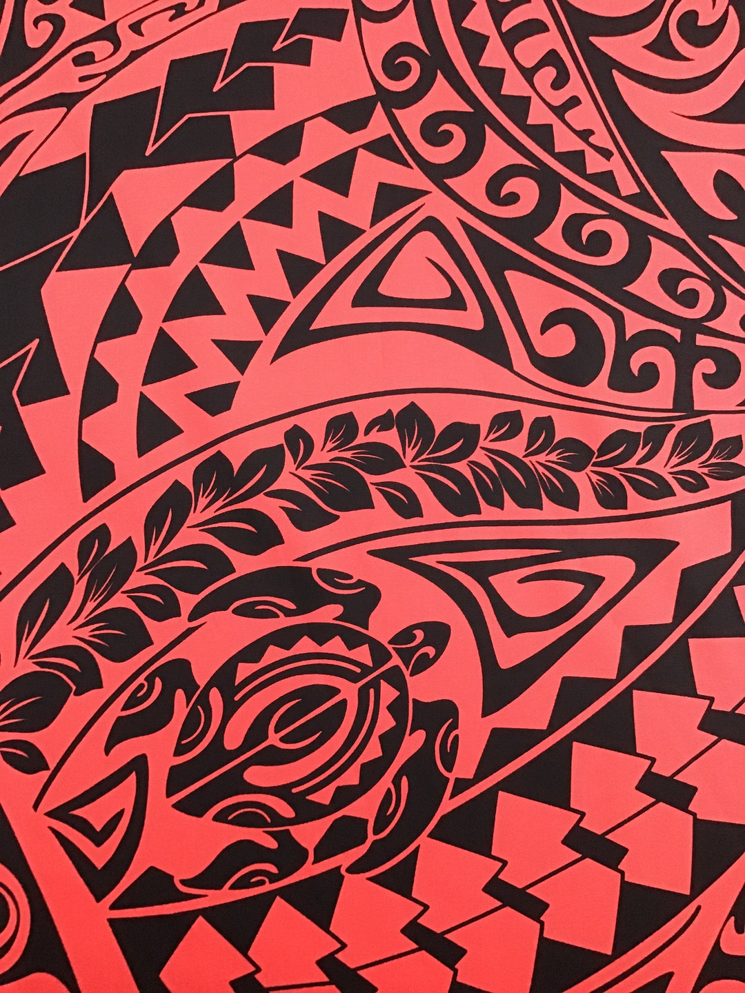 Red & Black Tribal With Honu (turtle) Hawaiian Print Fabric in 100% ...