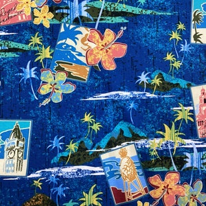 Hawaiian Classic Postcard Design in Blue Background Hawaiian Print ...