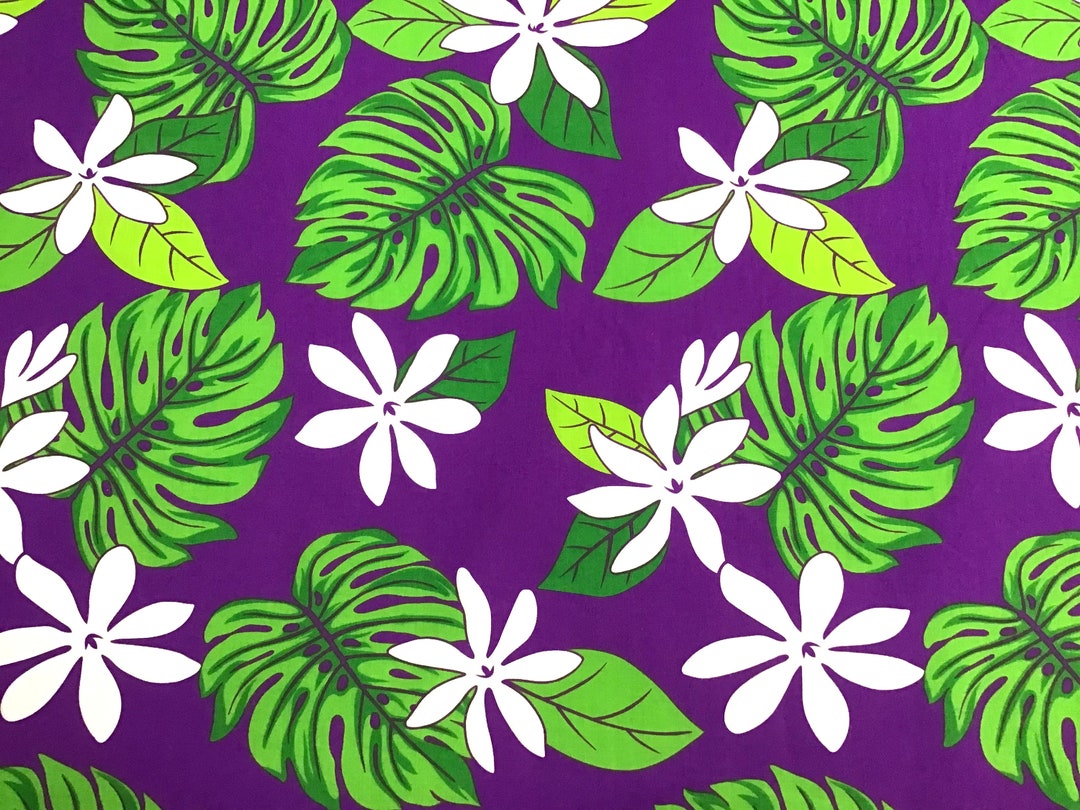 Purple Tropical Tiare Flowers Hawaiian Print Fabric in Poly-cotton ...