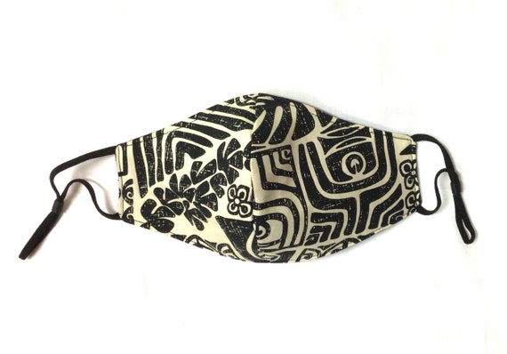 Black / Creme Tapa Tribal Hawaiian Print Face Mask Triple - Etsy