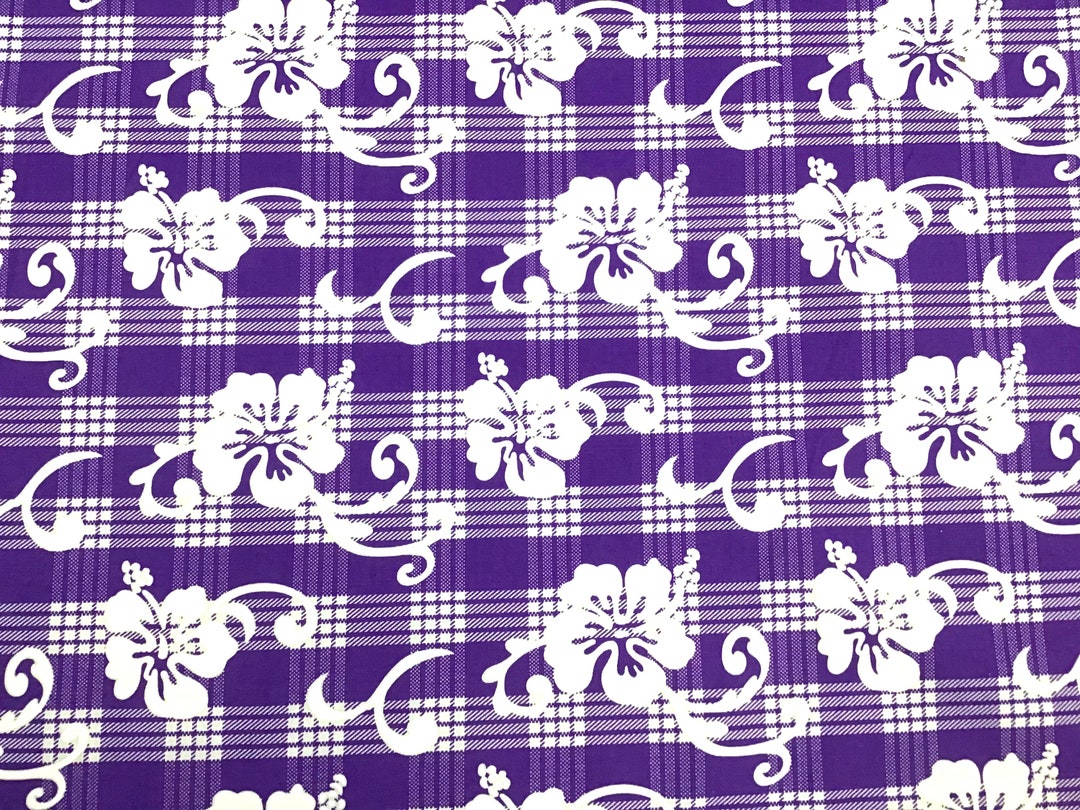 Tropical Floral Purple Palaka Hawaiian Print in Poly-cotton (yardage ...