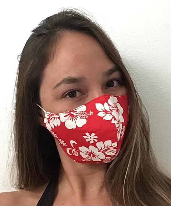 Adjustable Classic Red and White Hawaiian Print Face Mask One - Etsy