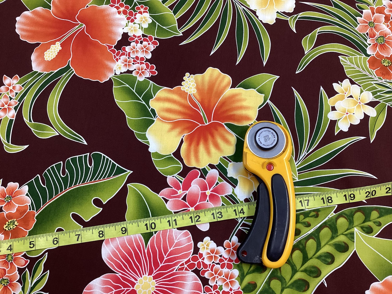 Beautiful Tropical Hawaiian Print Fabric in Chocolate Brown Background ...