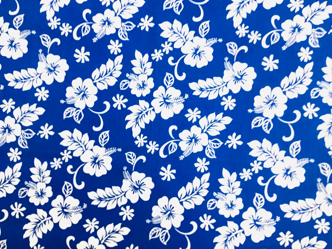 Blue Classic Hawaiian Print Fabric 100% Cotton Sold by the Yard ...