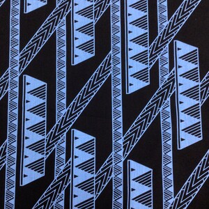 Blue on Black Background Tribal Hawaiian Print 100% Cotton Fabric Sold ...