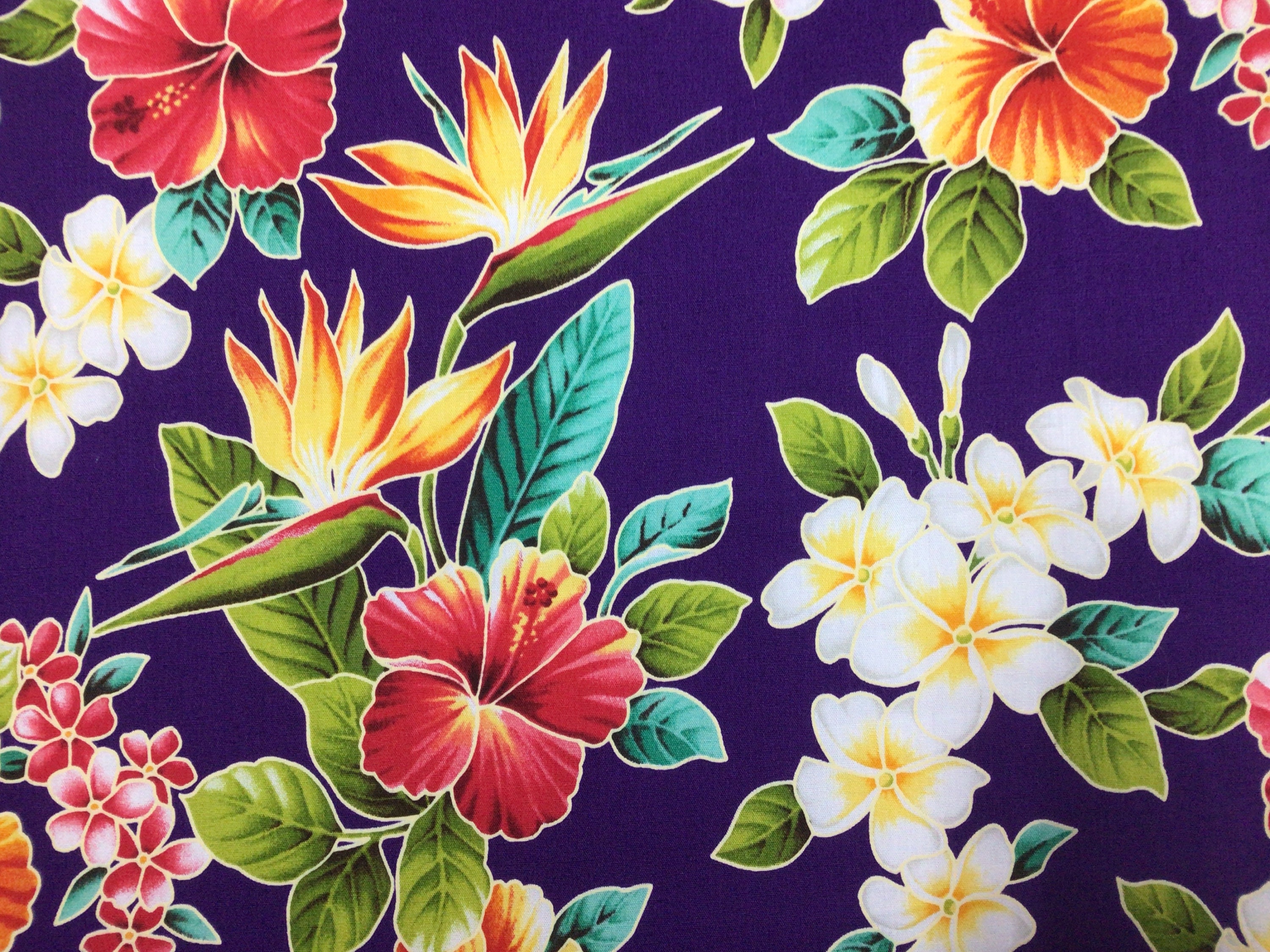 Deep Purple With Tropical Flowers 100% Cotton Hawaiian Print Fabric ...