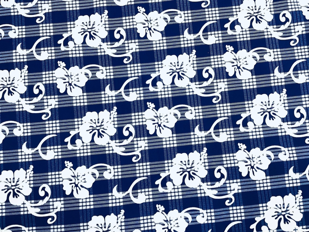 Tropical Floral Royal Blue Palaka Hawaiian Print in Poly-cotton ...