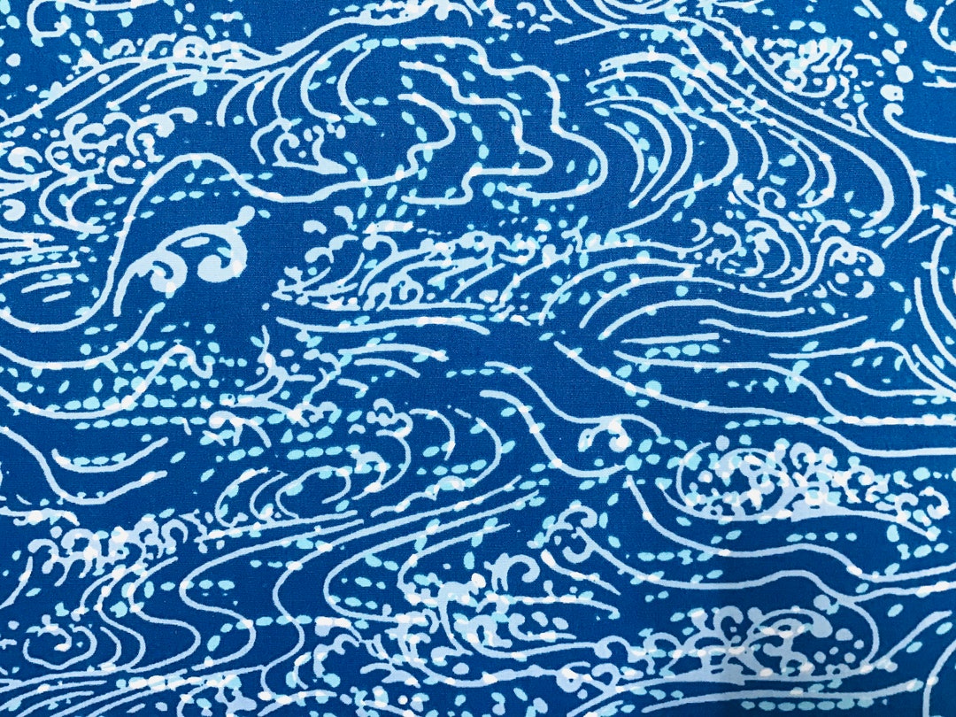 Blue Classic Waves Hawaiian Print Fabric 100% Cotton Sold by the Yard ...