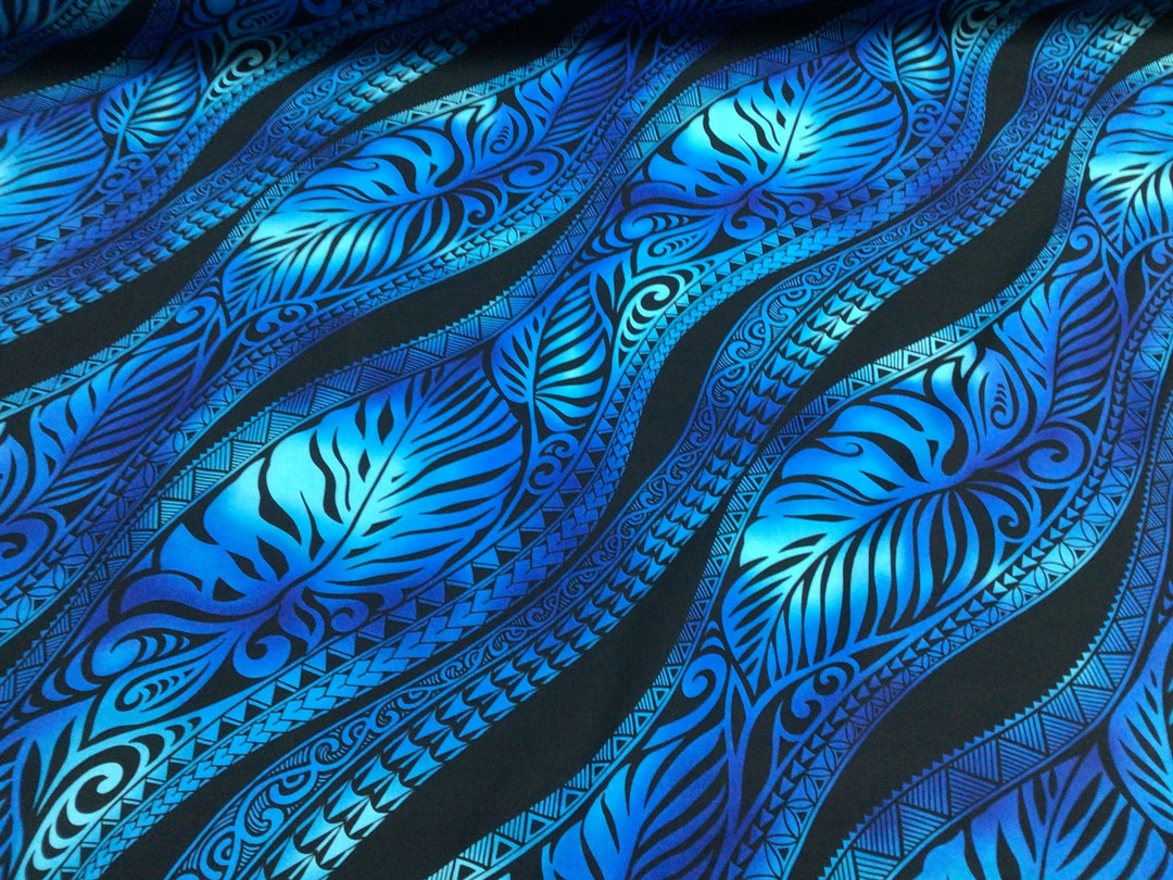 Blue Diagonal Ombre Tribal in Blue Hawaiian Print Fabric in 100% Cotton ...