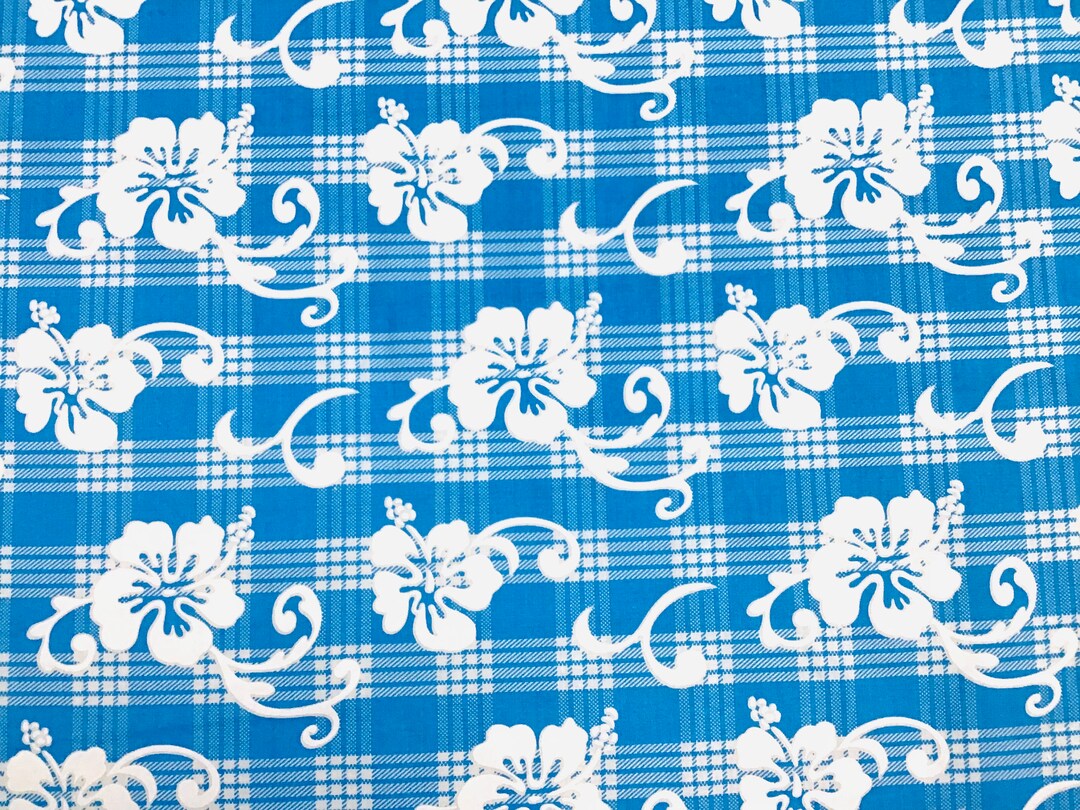 Tropical Floral Turquiose Palaka Hawaiian Print in Poly-cotton (yardage ...