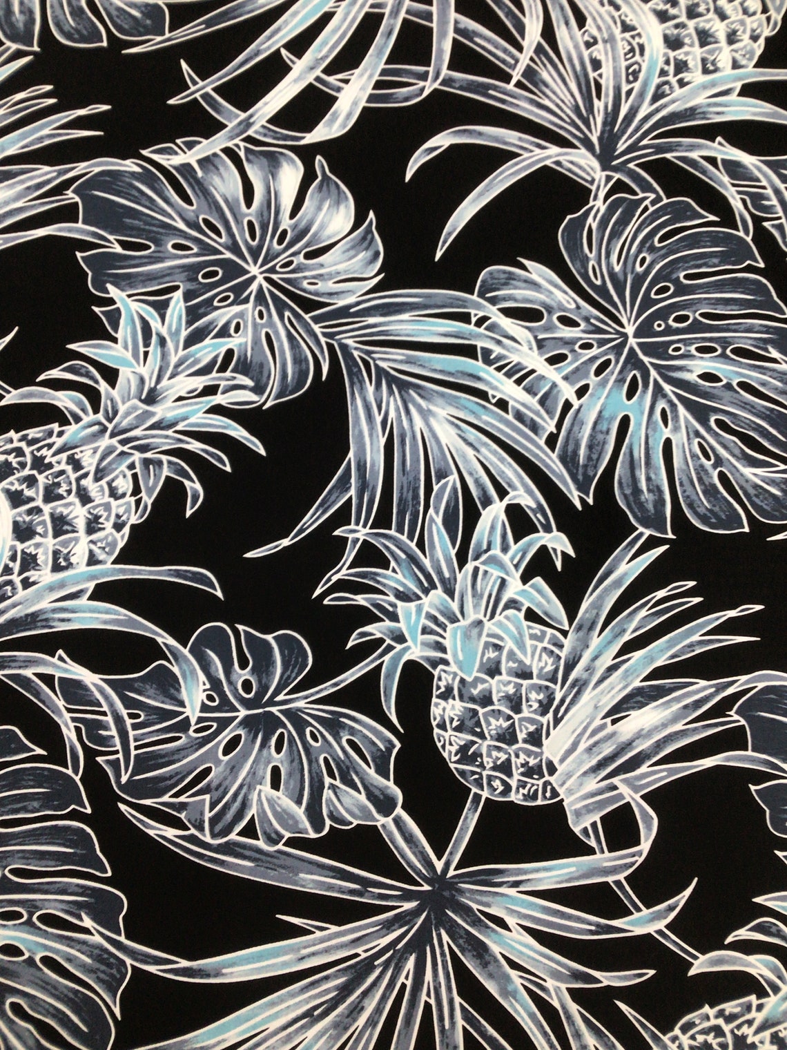 Black Tropical Hawaiian Print Fabric in Cotton yardage - Etsy