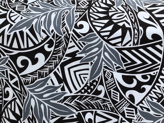 Gray Lauae Leaves on Black and White Tribal Hawaiian Print 100 Cotton Fabric Sold by the Yard Etsy