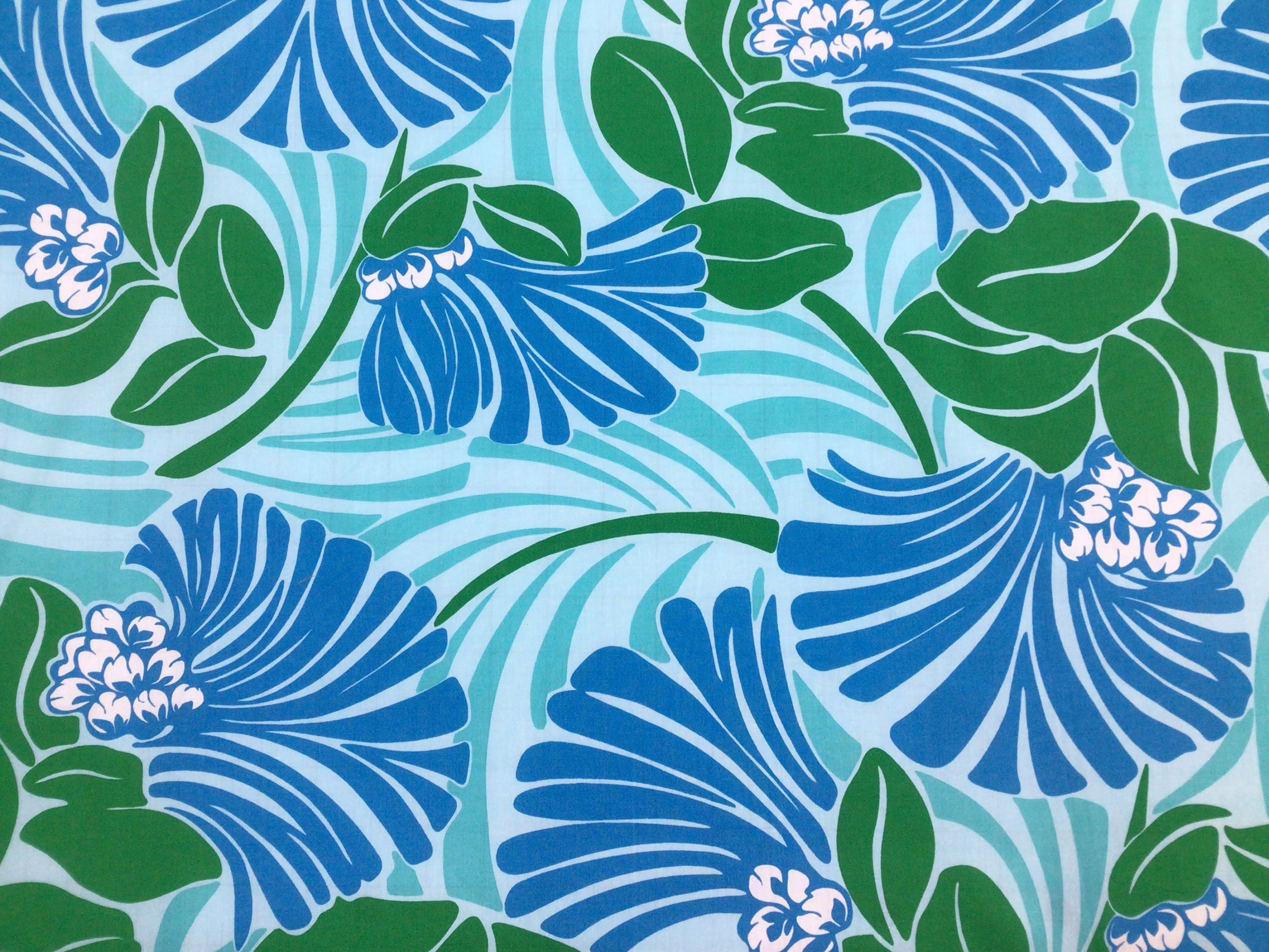 REMNANT! 18" Beautiful Lehua Blossoms in Blue Hawaiian Print Fabric ...