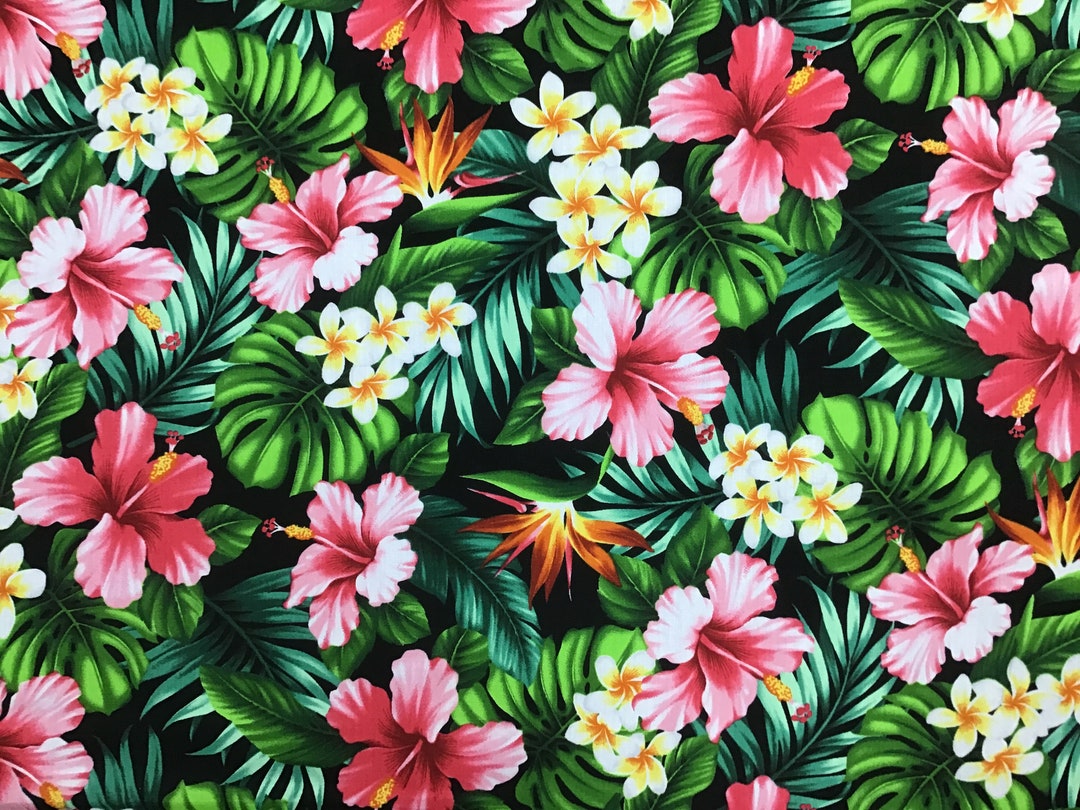 Navy Blue Tropical Hawaiian Print in Cotton (yardage Available) - Etsy