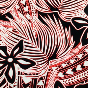 Retro Tribal Hawaiian Print Fabric in Red Background 100% Cotton Sold ...