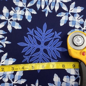 Navy Blue Palaka Quilt Tropical Hawaiian Print in Poly Cotton Fabric ...