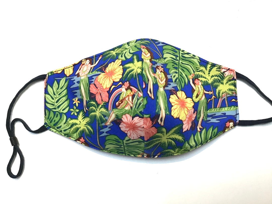 Hawaiian Hula Dancers Print Face Mask Reversible Triple Lined Nose Wire ...