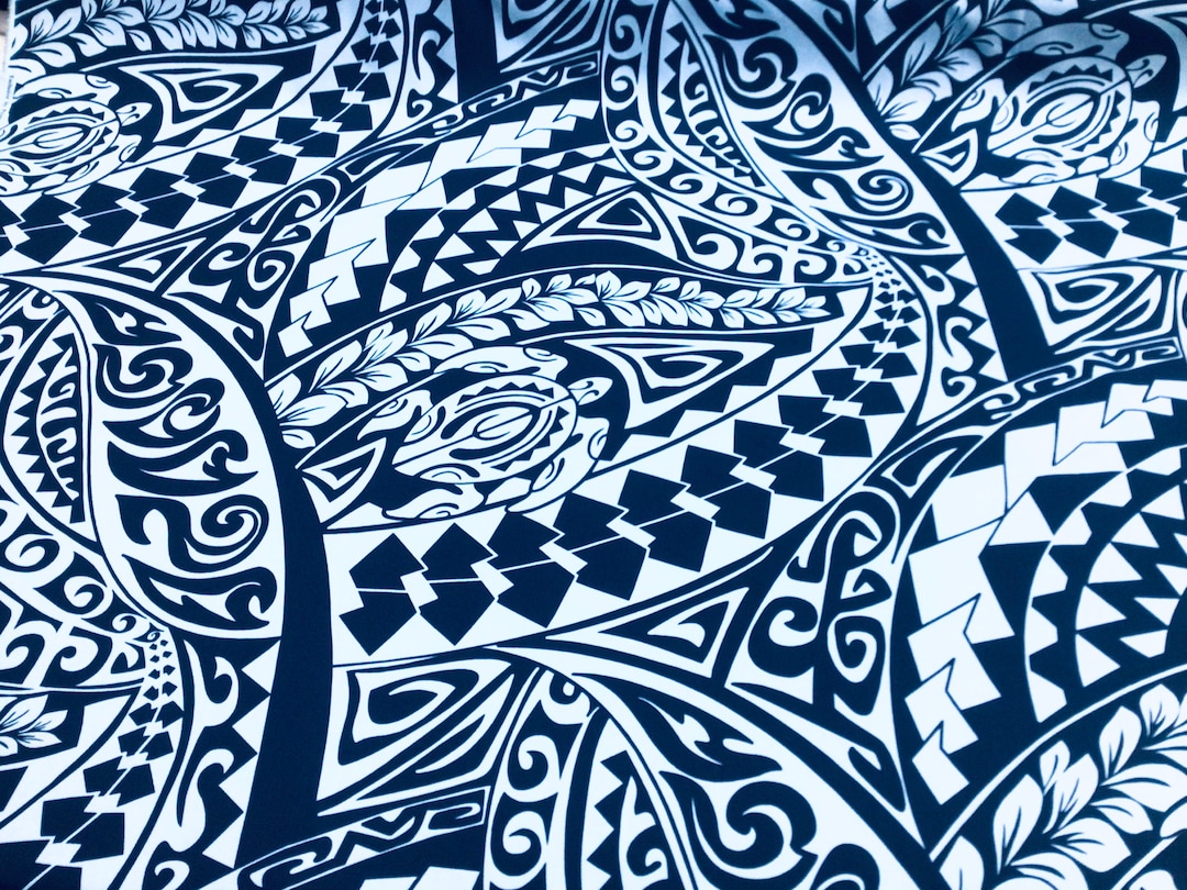 Blue on Blue Honu Tribal Hawaiian Print in 100% Cotton Sold by the Yard ...