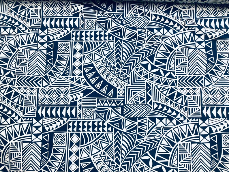 SALE Navy Blue Tribal Hawaiian Print Fabric Sold by the Yard - Etsy